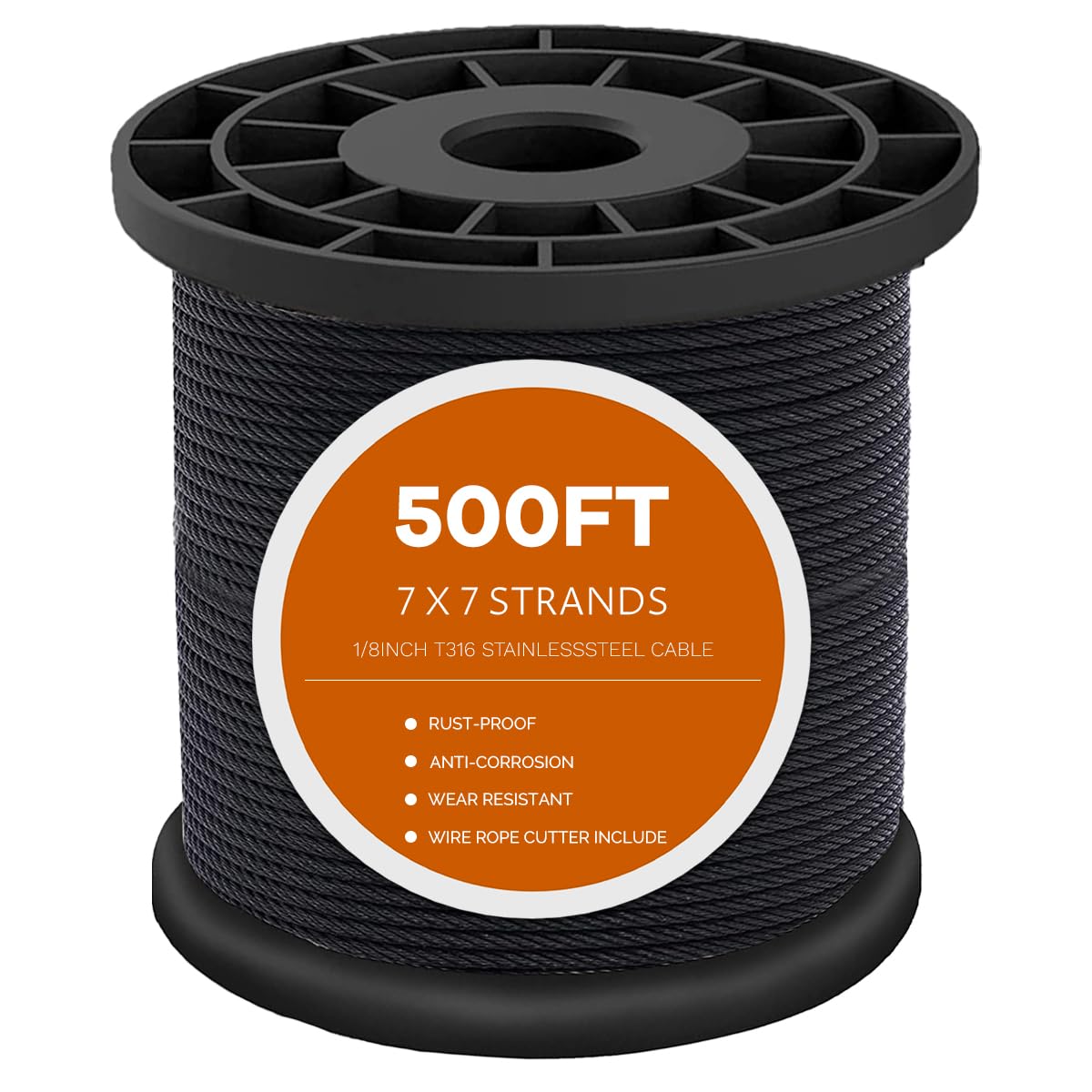 500FT T316 Black Stainless Steel Cable 1/8 inch, Black Aircraft Cable ...