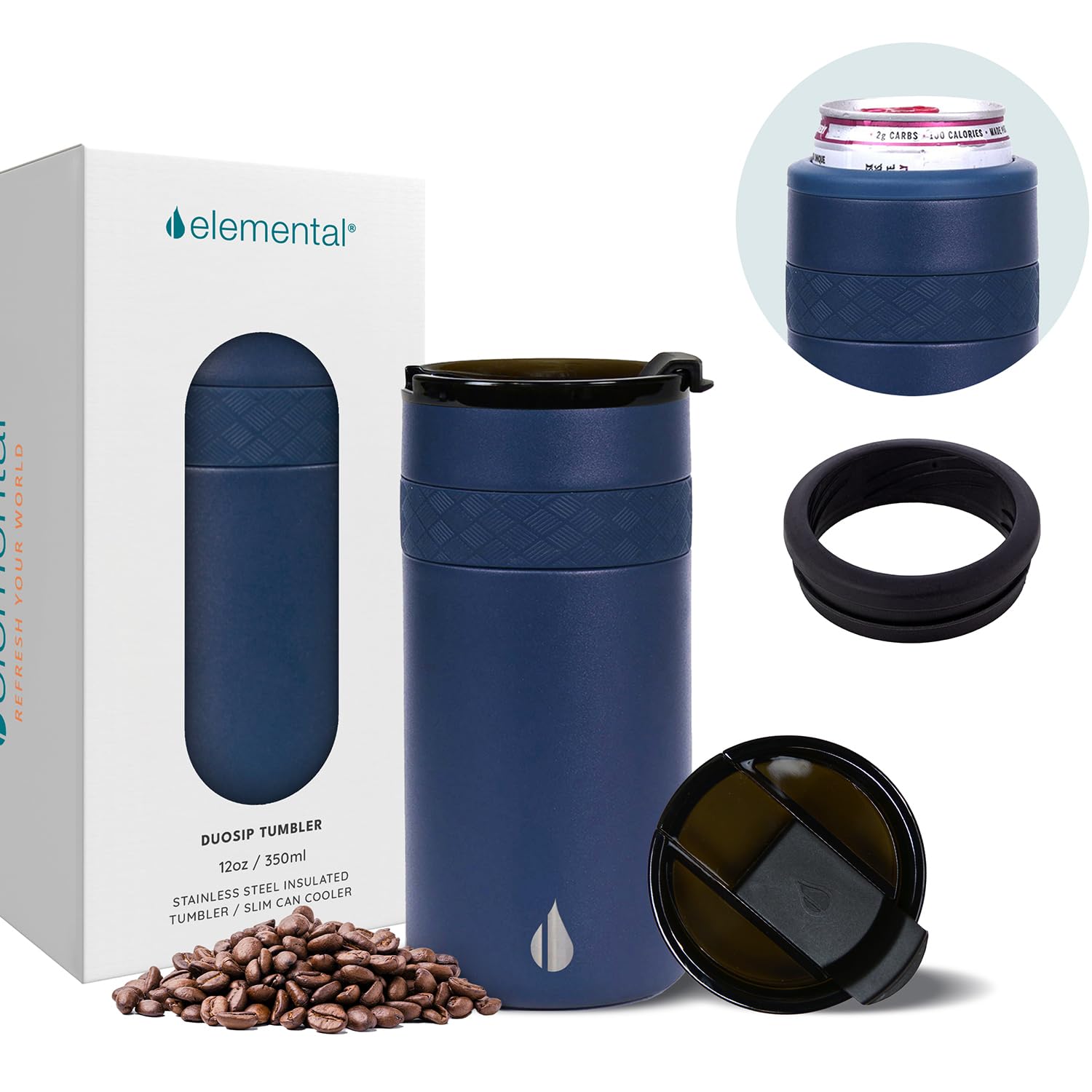 Amazon.com: Elemental Duo-Sip 2 in 1 12oz Coffee Tumbler - Leak Proof ...