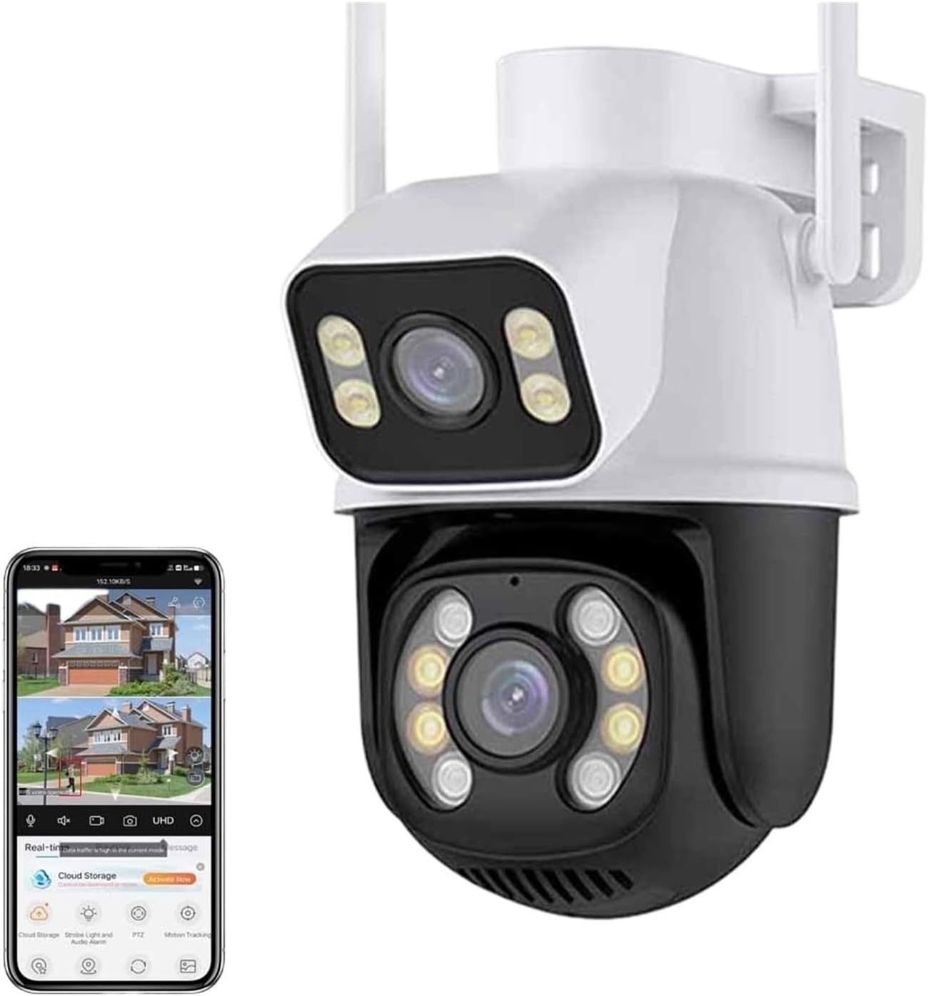 Surveillance Camera, 8MP 4K PTZ WiFi Camera Dual Lens with Dual Screen ...