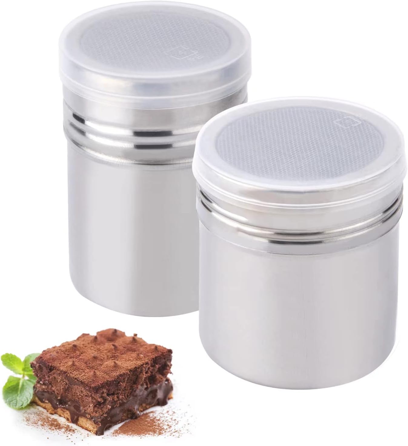 Tumez 2pcs Powder Flour Shaker, Stainless Steel Powder Sugar Duster Can ...