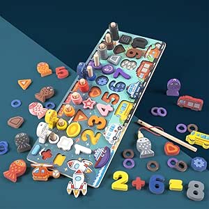 Amazon.co.jp: Sironoa 知育玩具 木製パズル モンテッソーリ 型はめ 魚釣り 木のおもちゃ 動物 積み木 3 4 5 6歳 女の子 男の子 早期教育 数字認知 指先訓練 ...