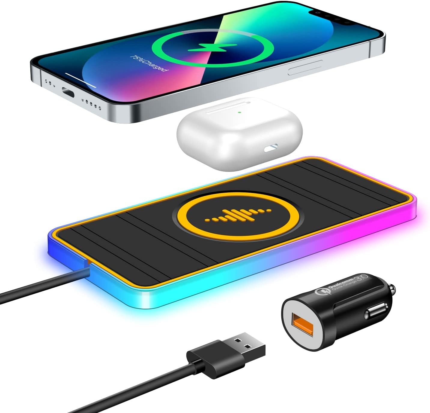 Amazon.com: Wireless Charger for Car, RGB LED 15W Car Wireless Charger ...