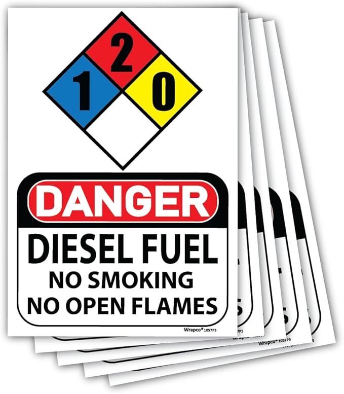 (5 Pack) Diesel Fuel Stickers NFPA 704 placard 1-2-0 Sign for Diesel ...
