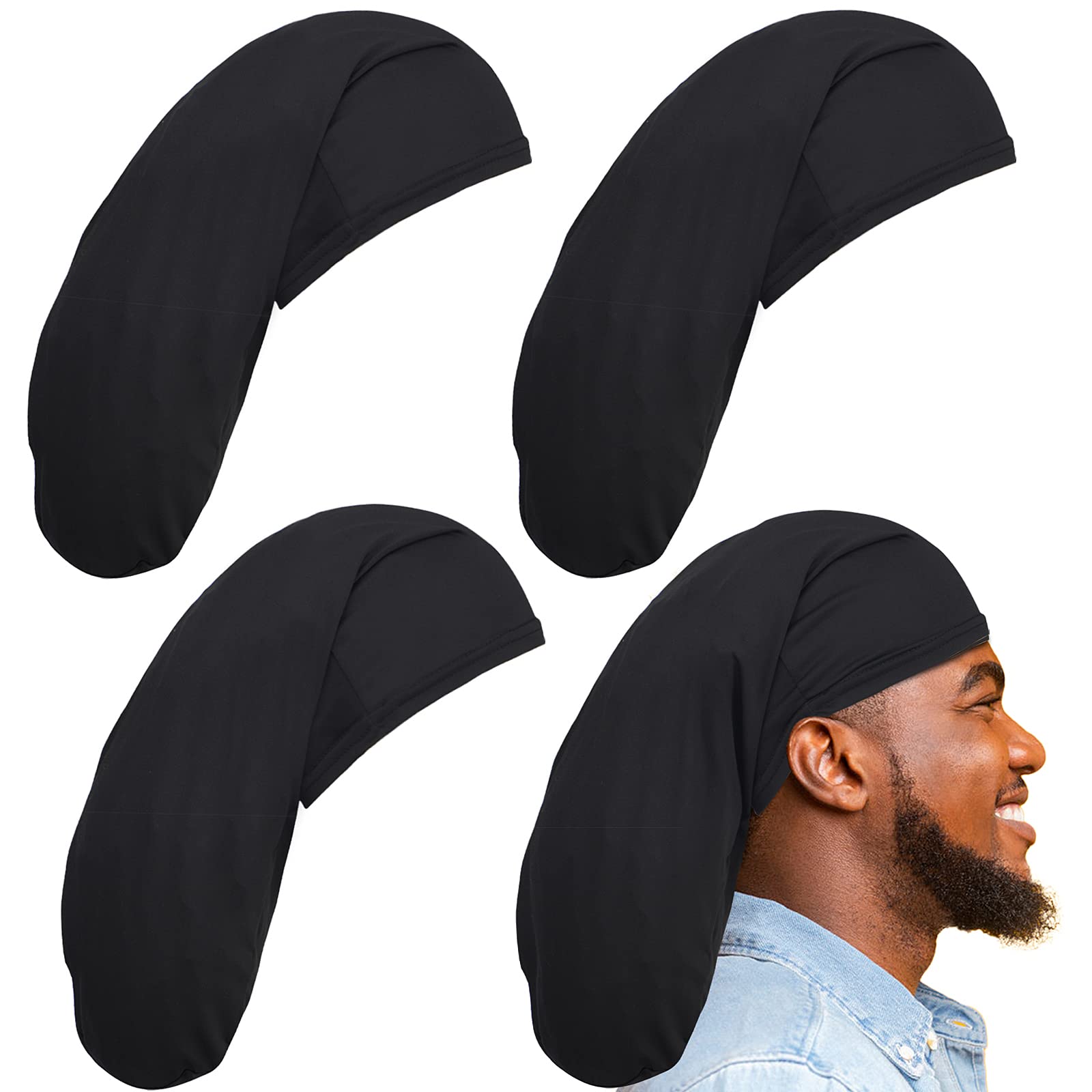 4 Pack 20 Inch Unisex Dreadlock Cap, Long Hair Dreads Head Wrap ...