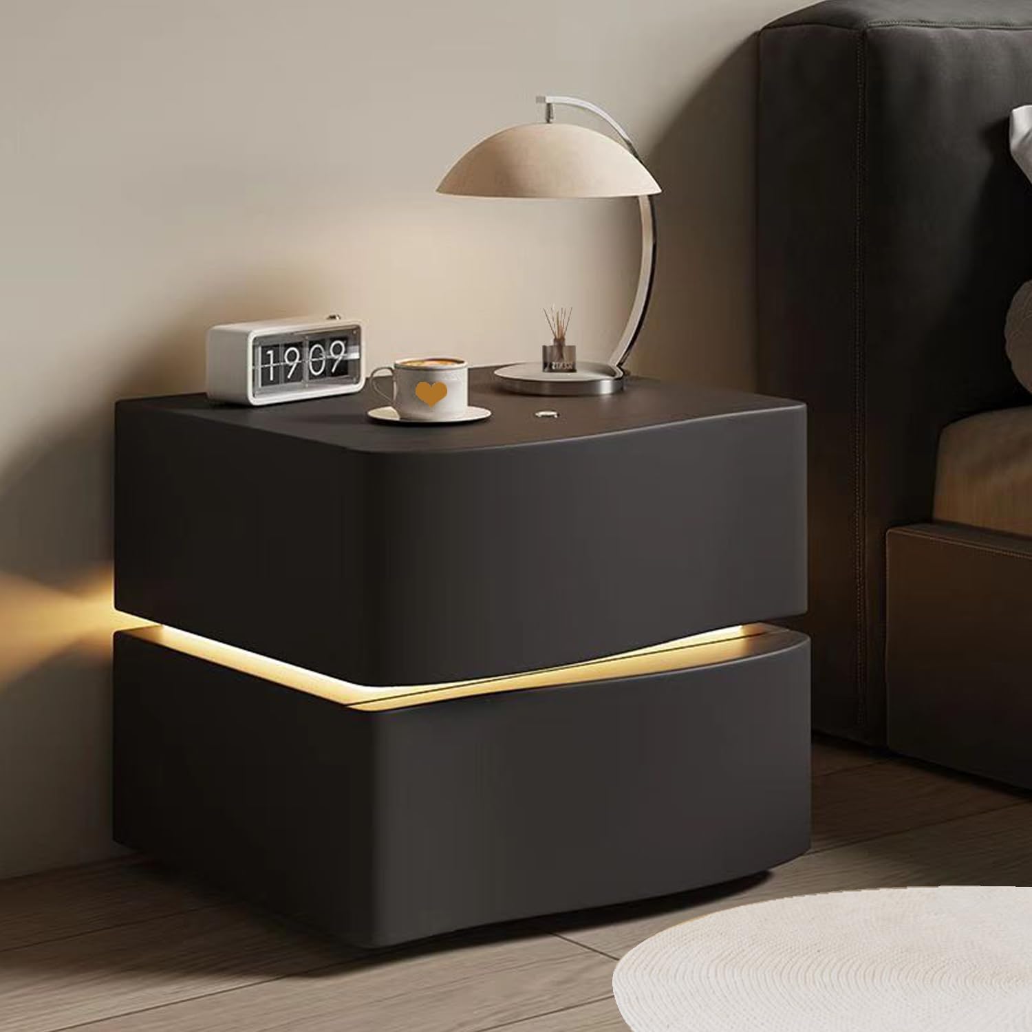 Amazon.com: Modern Nightstand with LED Light, Leather Night Stand with ...