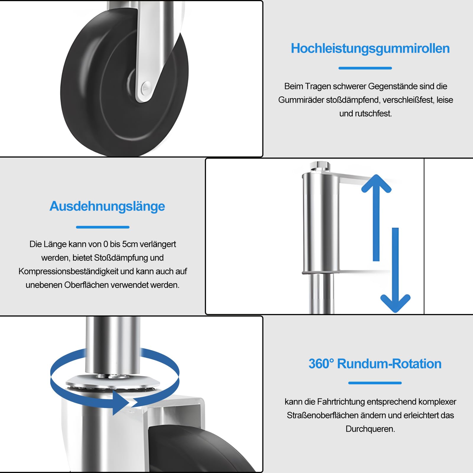 4 Inches Gate Wheel with Brakes, Heavy Duty Spring Loaded Gate Rubber ...