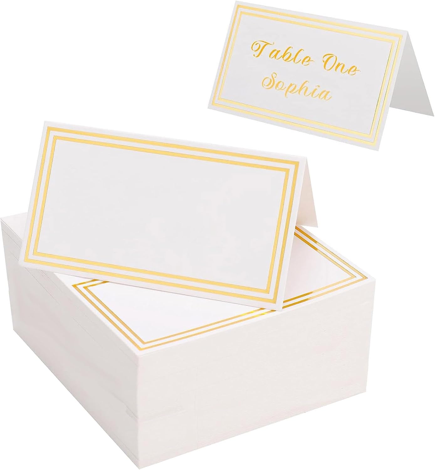 100PCS White Wedding Name Cards,Double Gold Border Wedding Name Cards ...