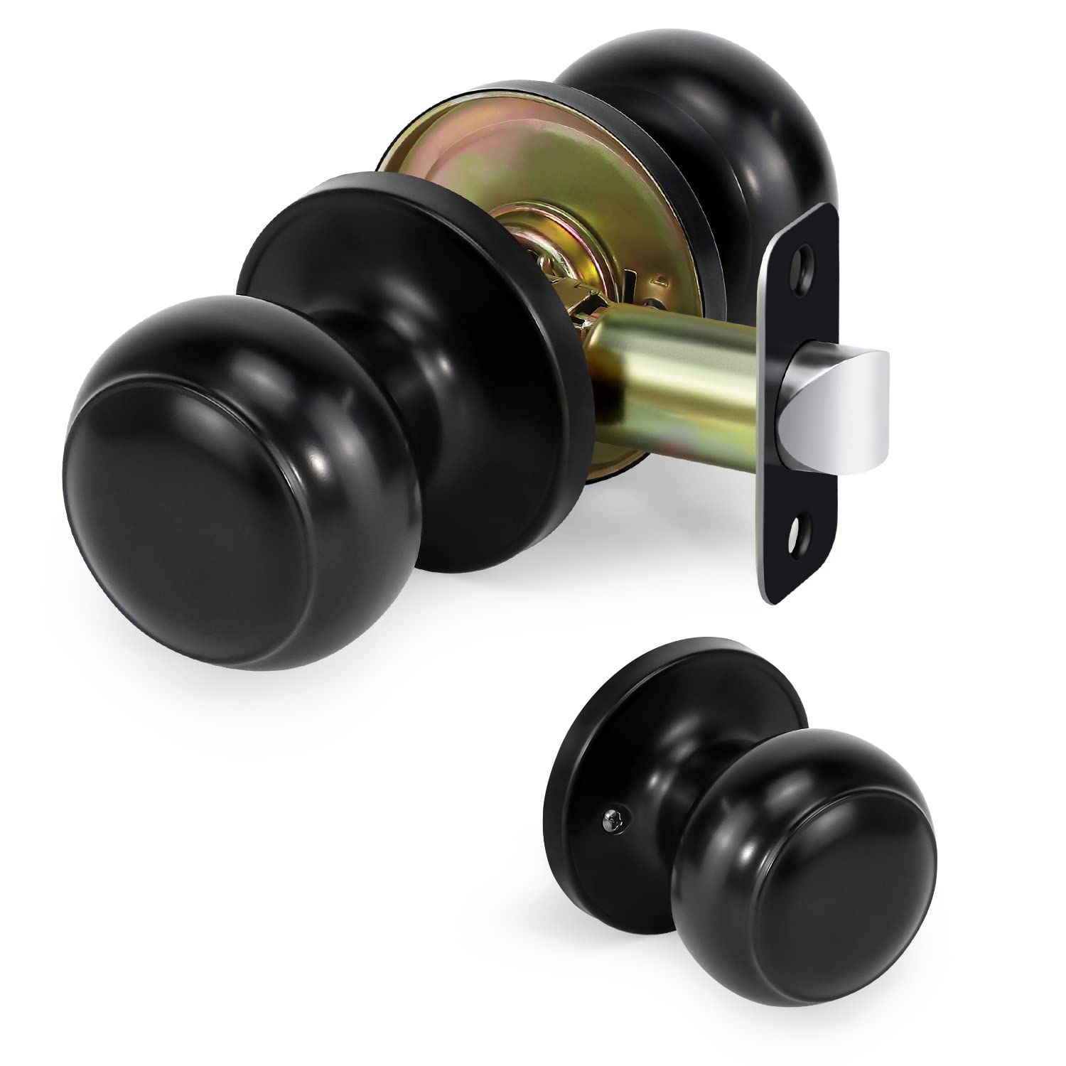 LOQRON Passage Door Knob, Non-Locking Interior Door Lock, Round Handles ...