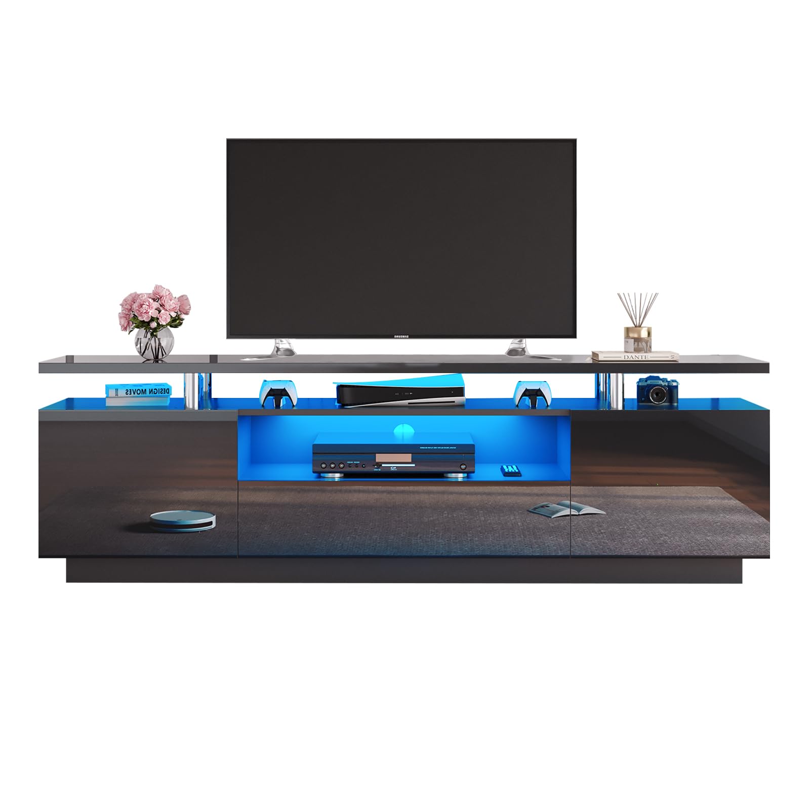 Amazon.com: LUXOAK 70in TV Stand, Modern High Gloss LED Entertainment ...
