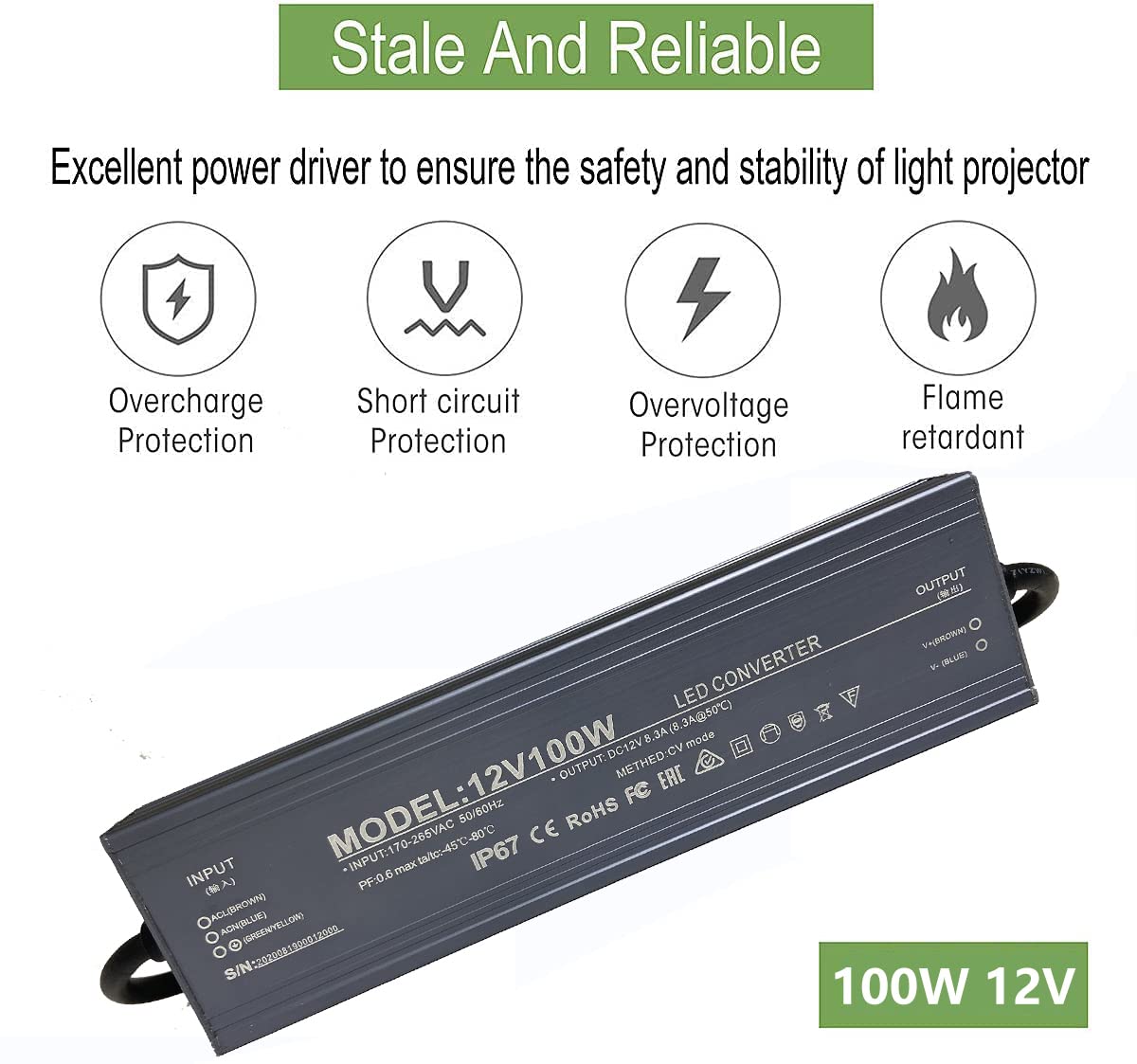 Snapklik.com : Waterproof LED Driver 100 Watts - 110V-260V AC To 12V DC
