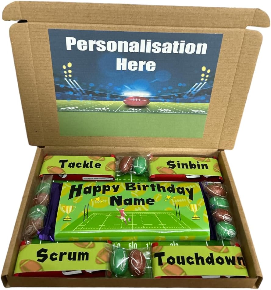 Personalised Birthday Rugby chocolate box with wrappers : Amazon.co.uk ...