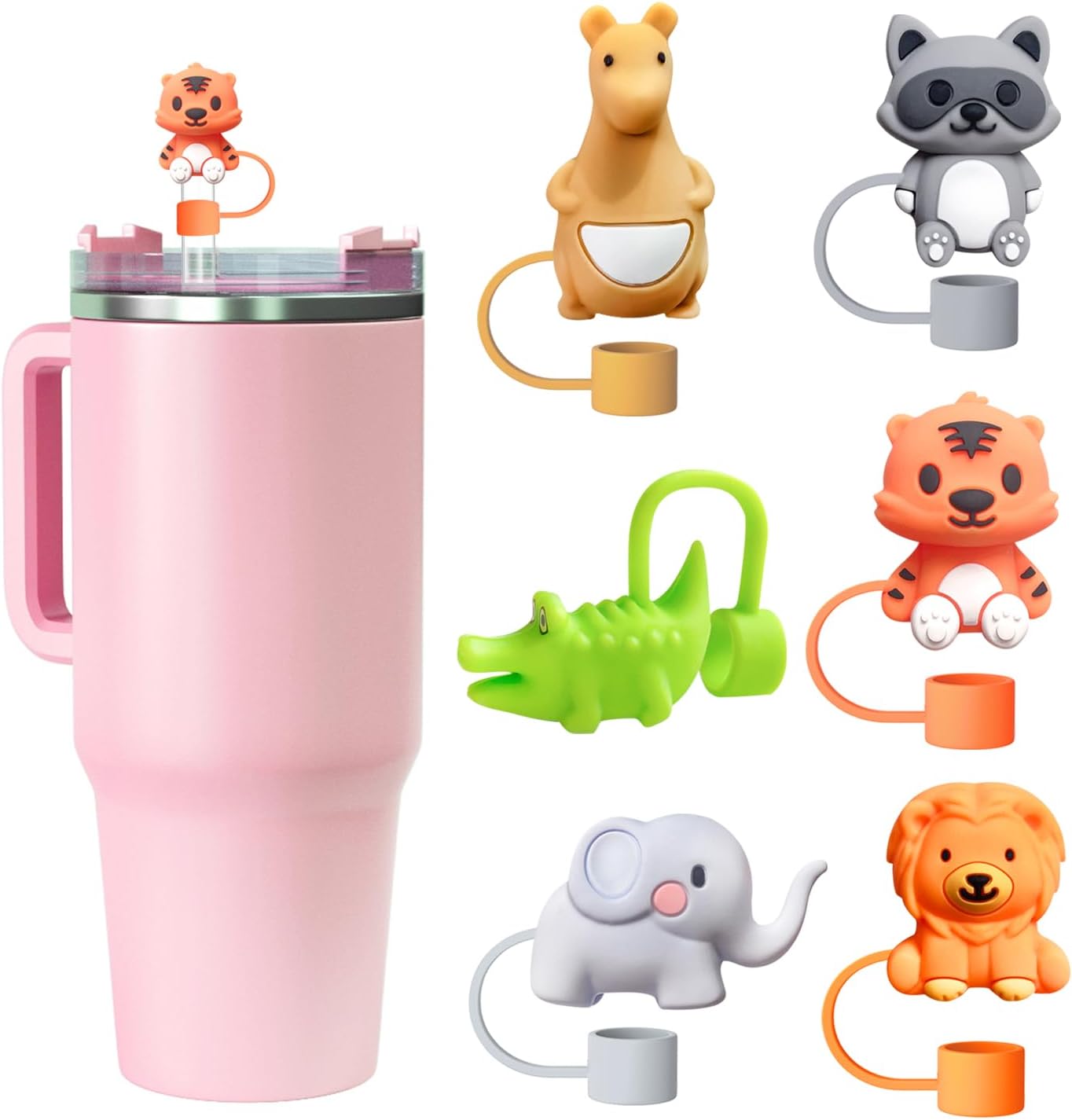 Amazon.com: 6pcs Animal Cute Silicone Straw Cover Caps for Stanley Cup ...
