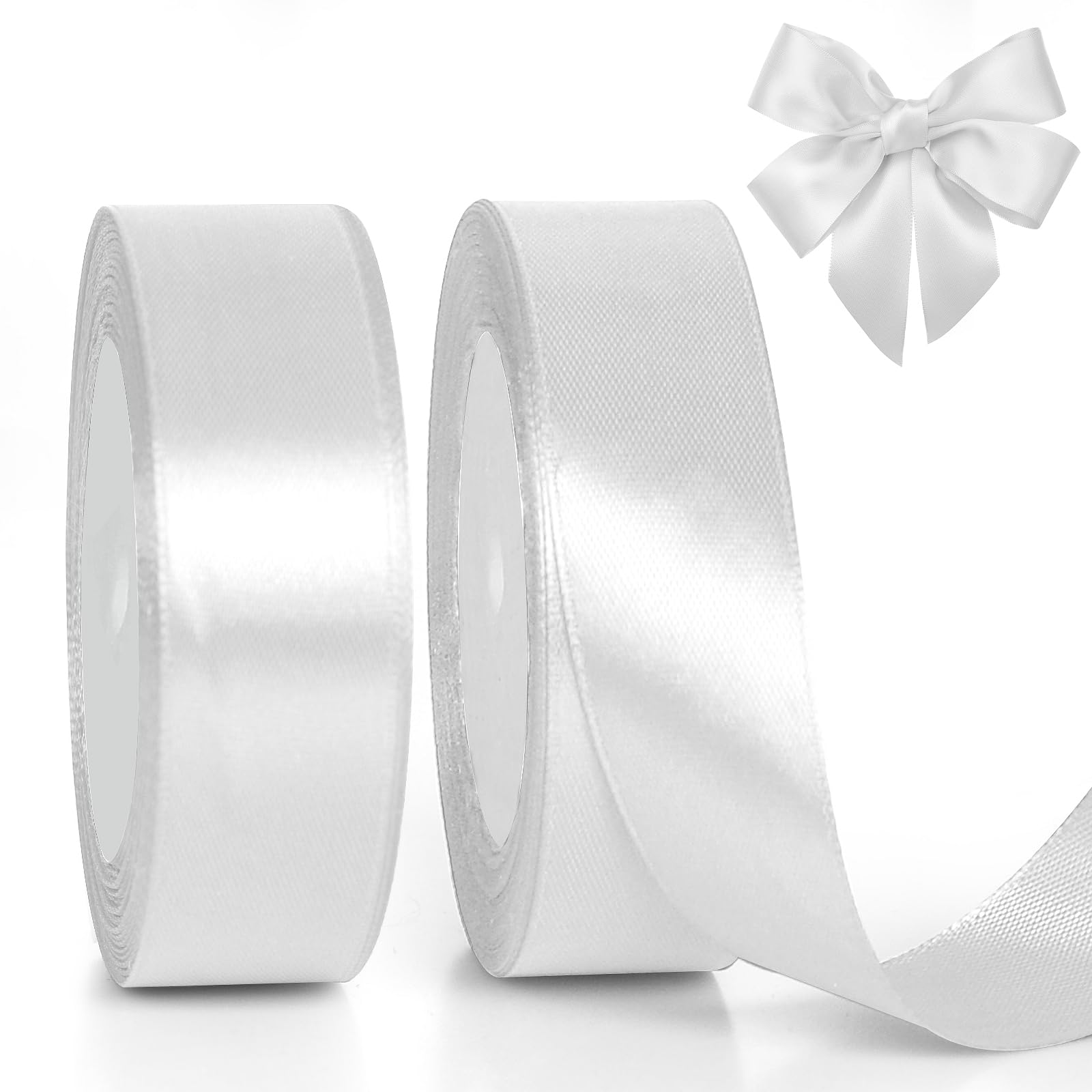 GXFCING White Satin Ribbon 25mm x 46 Meters, 1 inch Wide White Fabric ...