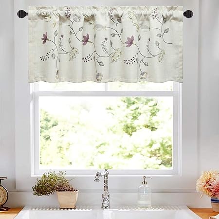 Amazon.com: VOGOL Floral Embroidered Kitchen Valances for Windows Linen ...
