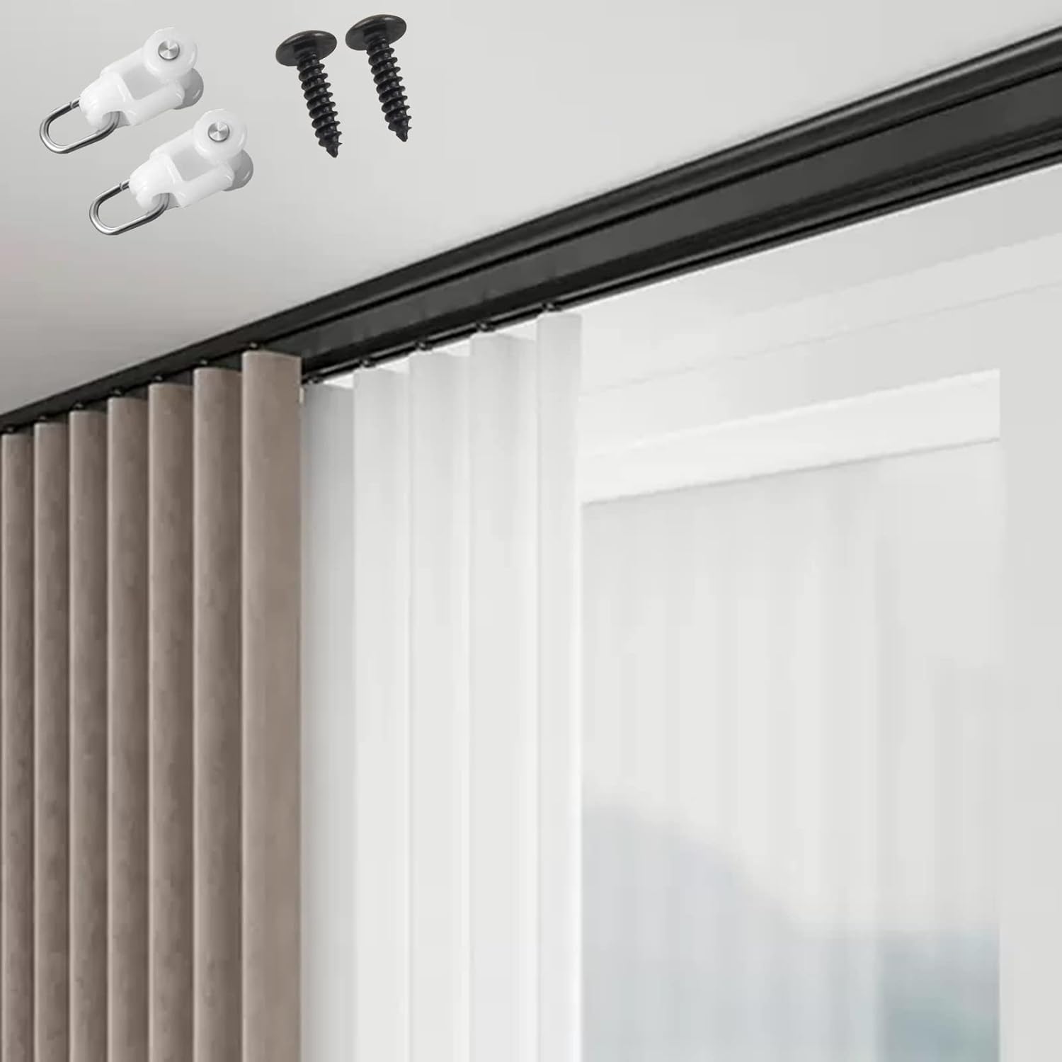 Amazon.com: Black Double Curtain Track Kits for Floor-to-ceiling ...