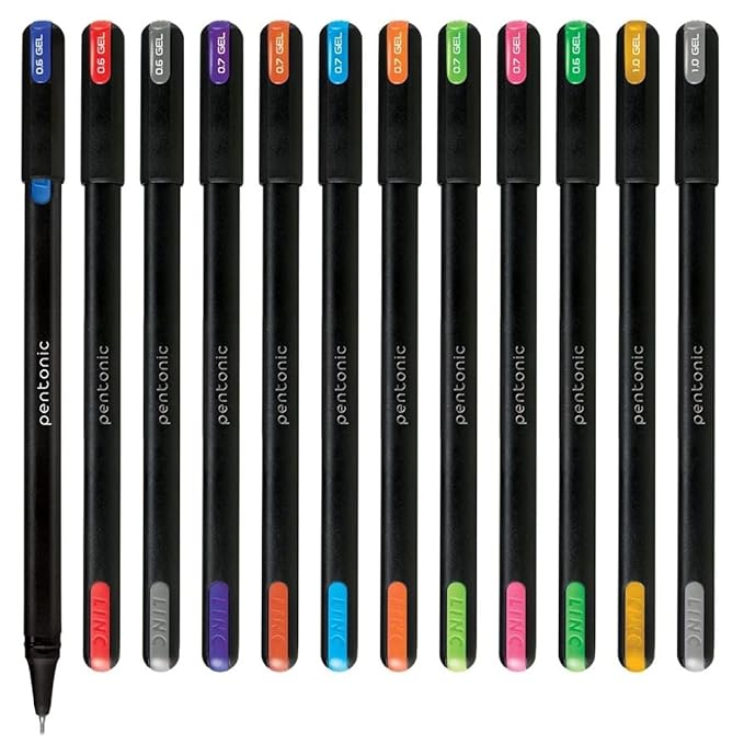 Pentonic Multicolor Gel Pen With Hard Box Case (0.6 mm 1.0 mm, 12 Pcs ...