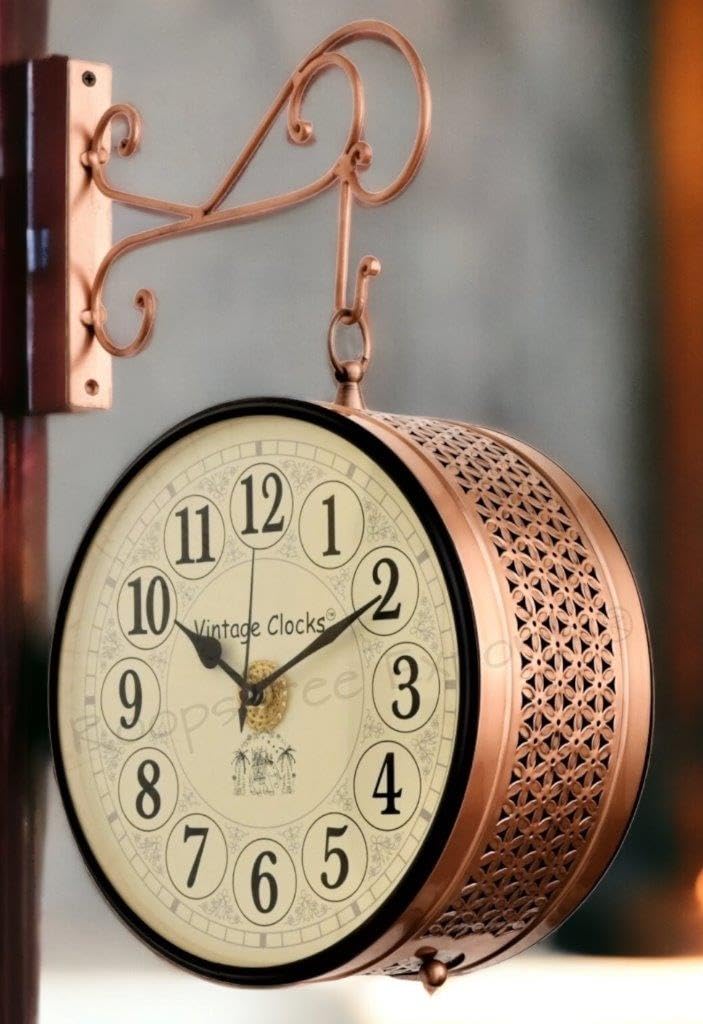 Buy Vintage Clock Handcrafted Double Side Wall Clock 1 Year Warranty ...