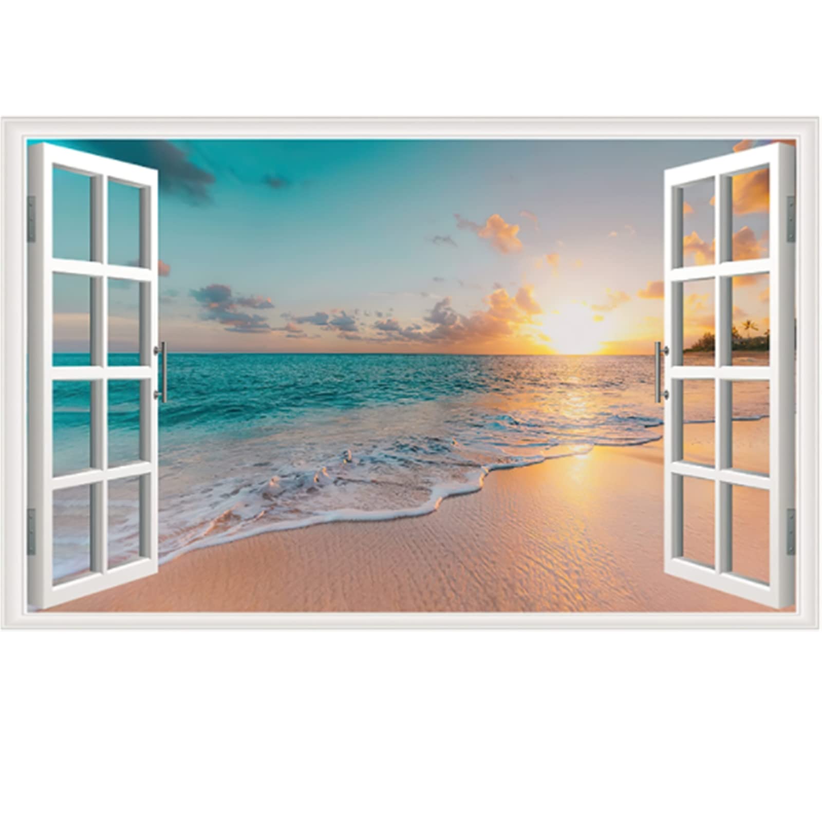 Amazon.com: HOTIYOK Fake Windows Wall Stickers 3D Beach Seascape Wall ...