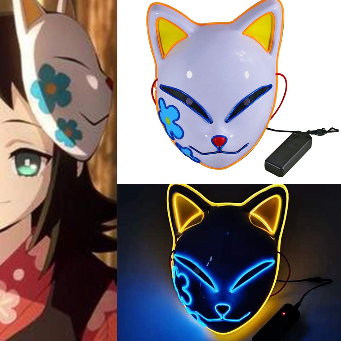 Buy Makomo Demon Slayer Cat Mask Replica LED Light Up Luminous Glowing ...