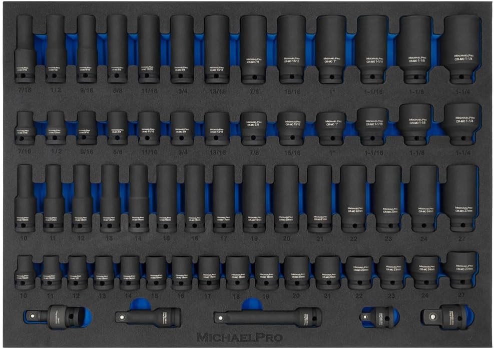 MichaelPro 63-Piece 1/2-Inch Drive Impact Socket Set, Metric and SAE ...