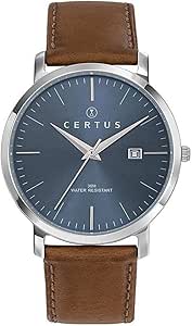 Certus Montre Homme Quartz - 39 mm - Cadran Bleu - Bracelet Cuir Marron - 611054 : Amazon.fr: Mode