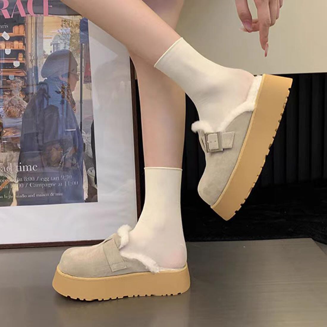 Snapklik.com : Mules For Women, Fuzzy Platform Clogs Cozy Buckled Clog ...