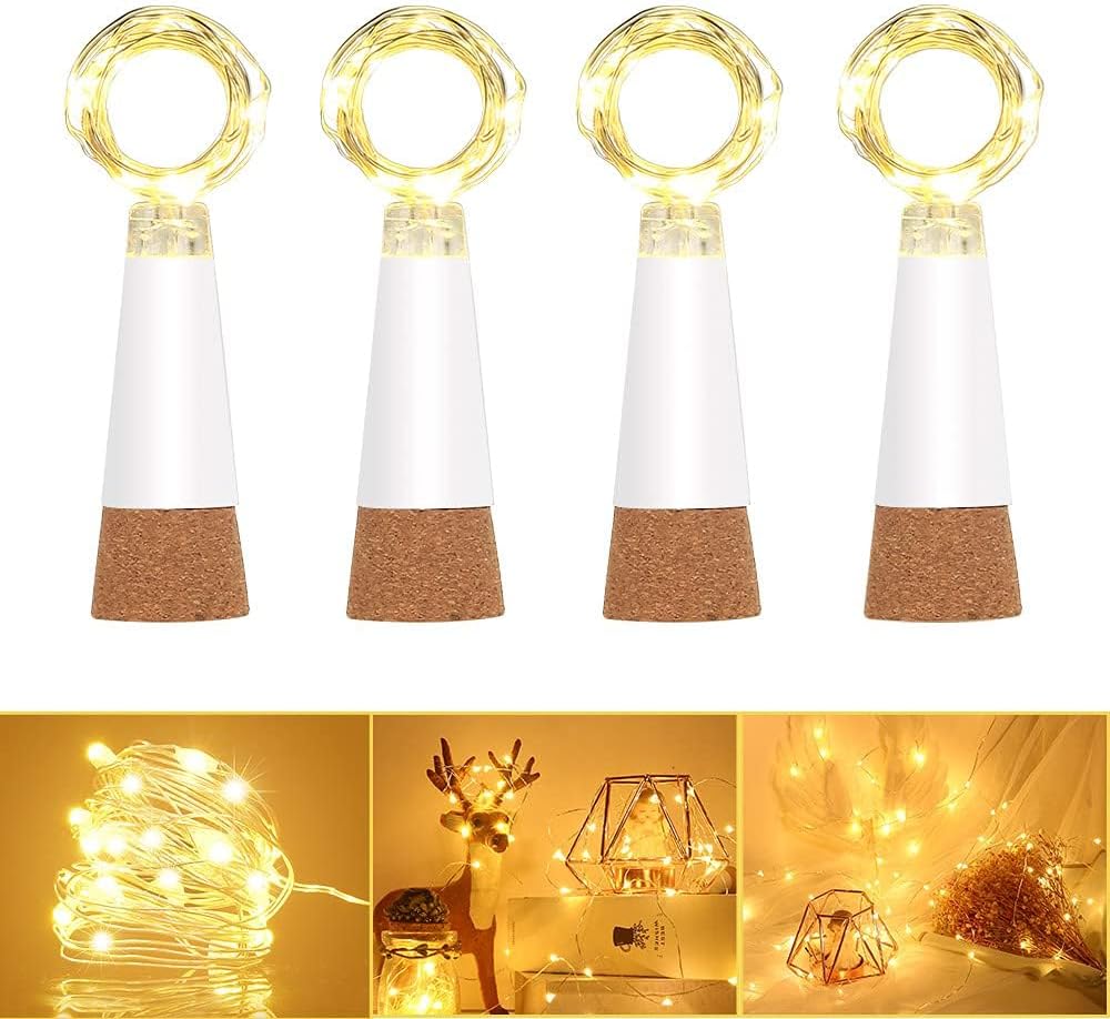 KOBWA Wine Bottle Cork Lights,USB Rechargeable 15 LED Copper String ...