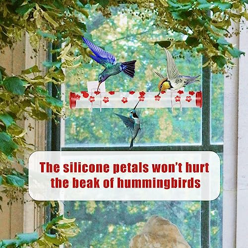 Window Hummingbird Feeder, Acrylic Hummingbird Feeder with 16 Feeding ...