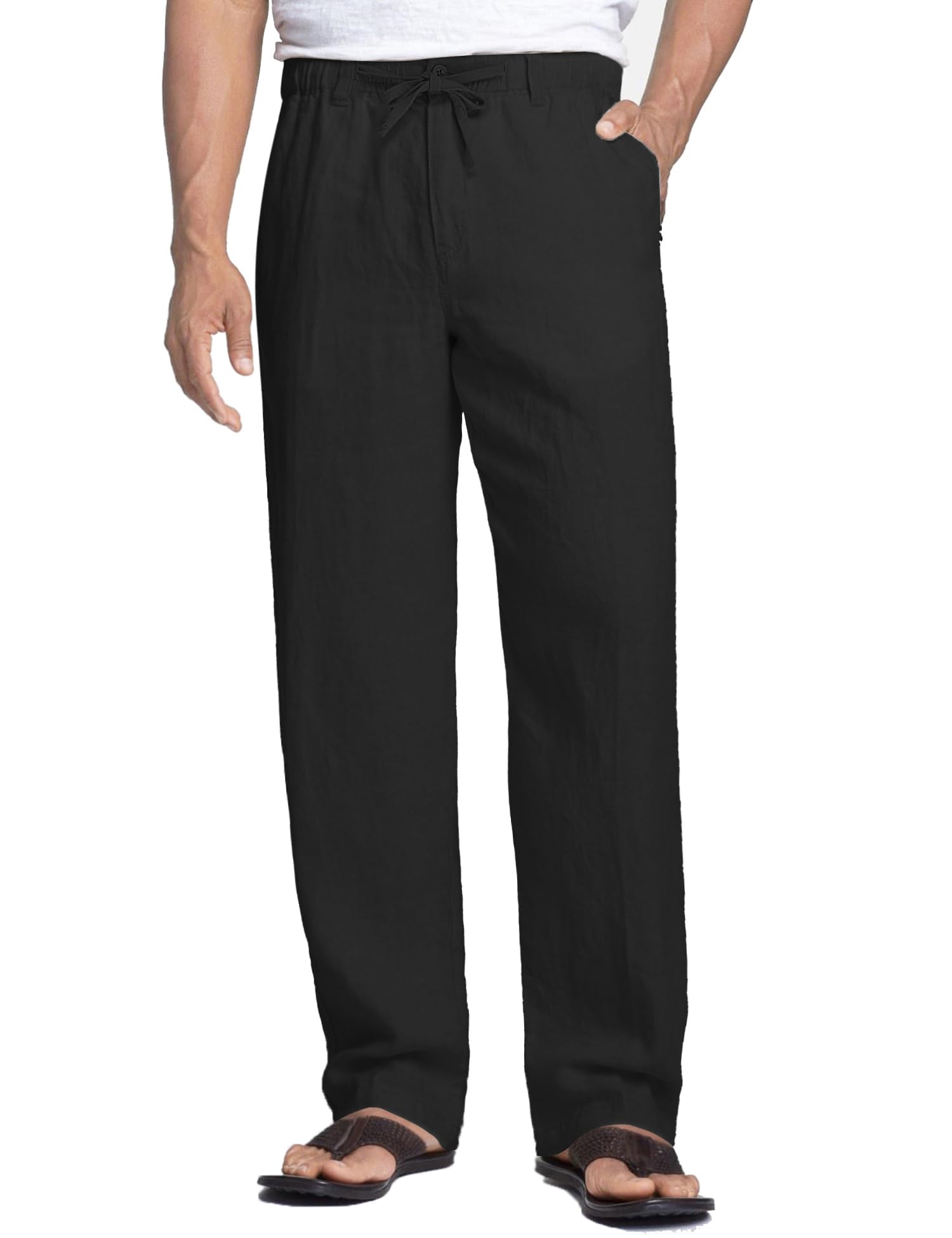 COOFANDY Men's Casual Linen Pants Elastic Waist Drawstring Beach Summer ...