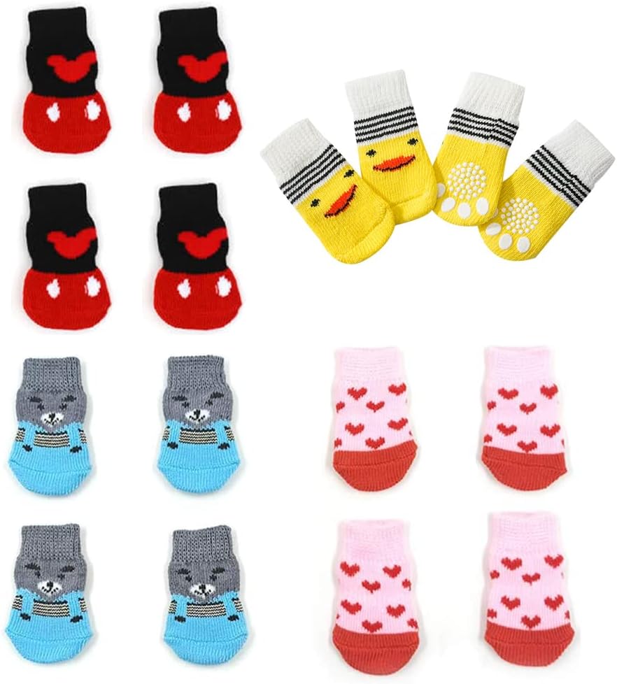 16 Pieces Dog Anti Slip Socks for Small Dogs, 4 Styles Non Skid Doggie ...