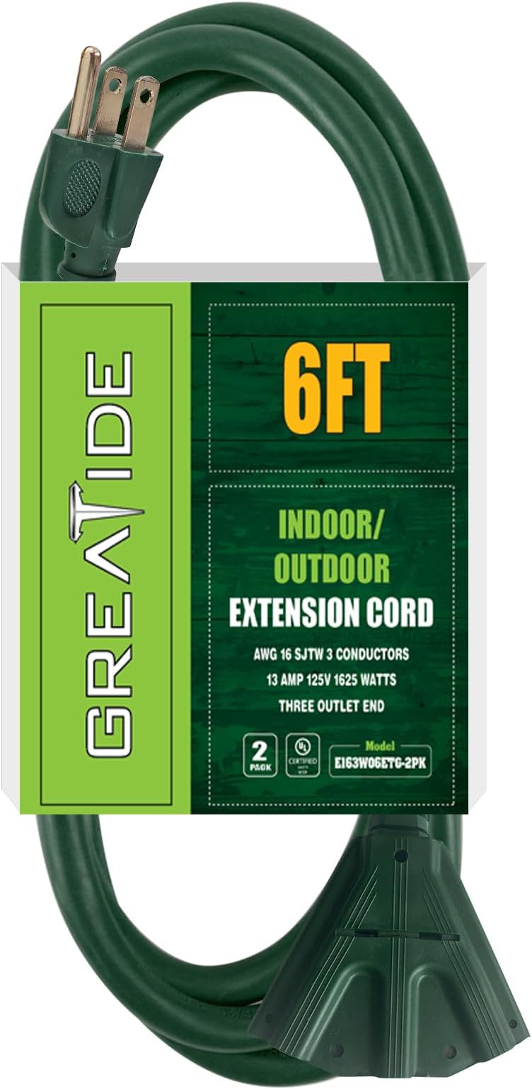 Amazon.com: GREATIDE 6 Ft Outdoor Extension Cord with 3 Electrical ...