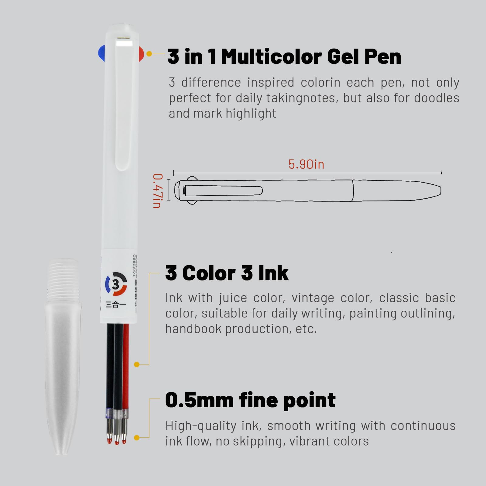 Snapklik.com : Woomer 3-in-1 Retractable Gel Pens Colored - 0.5mm Fine ...