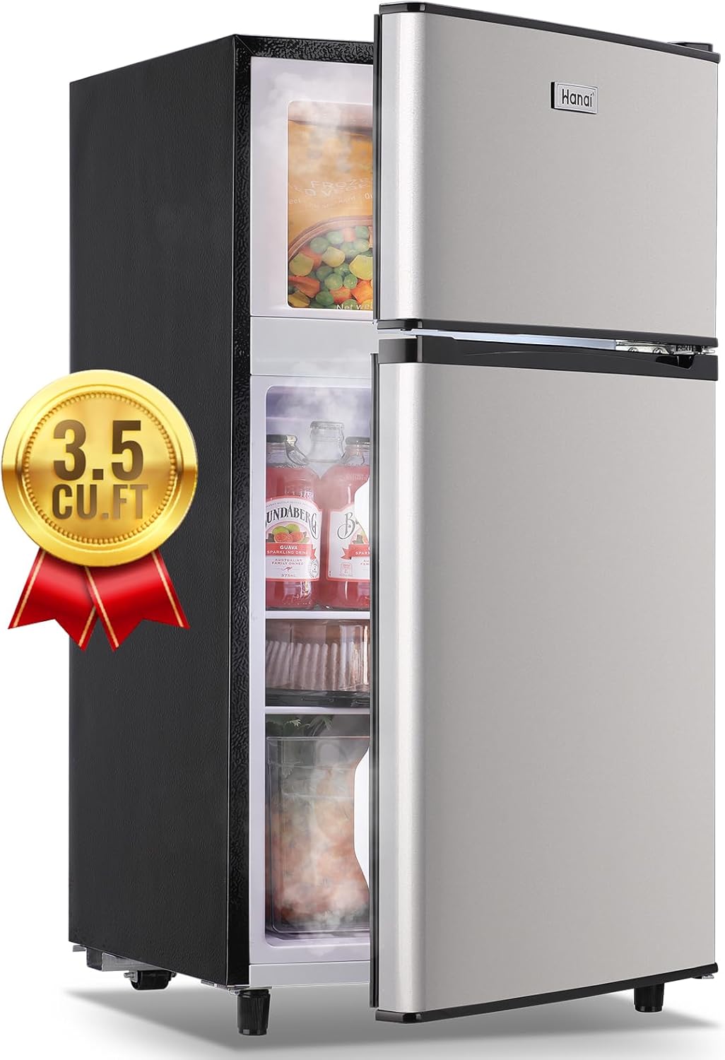 Amazon.com: WANAI Compact Refrigerator with Freezer Double Door Mini ...