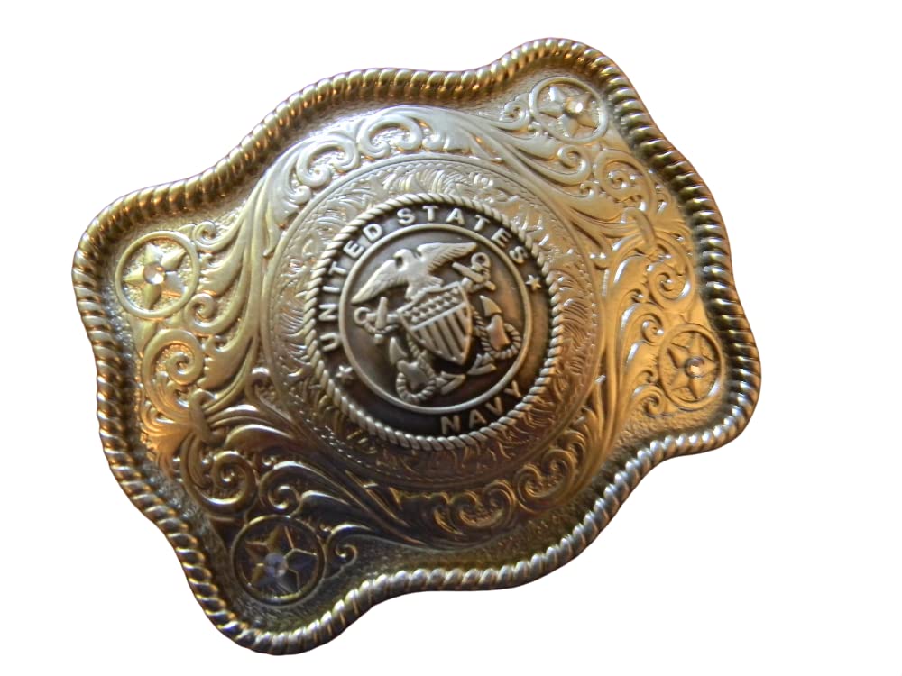 Amazon.com: Navy Belt Buckle, Silver Military Western Womens Mens ...