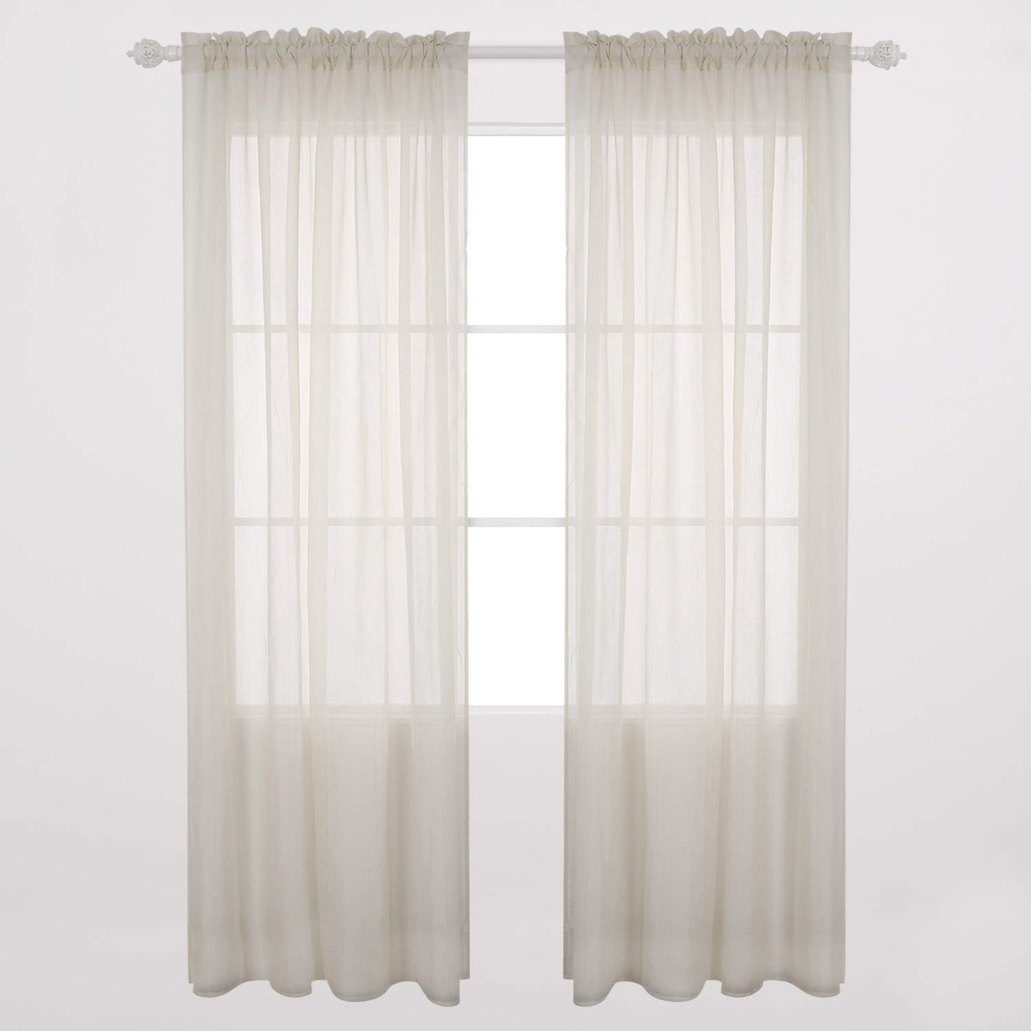 Amazon.com: Deconovo Rod Pocket 2 Crinkled Voile Panels Sheer Window ...
