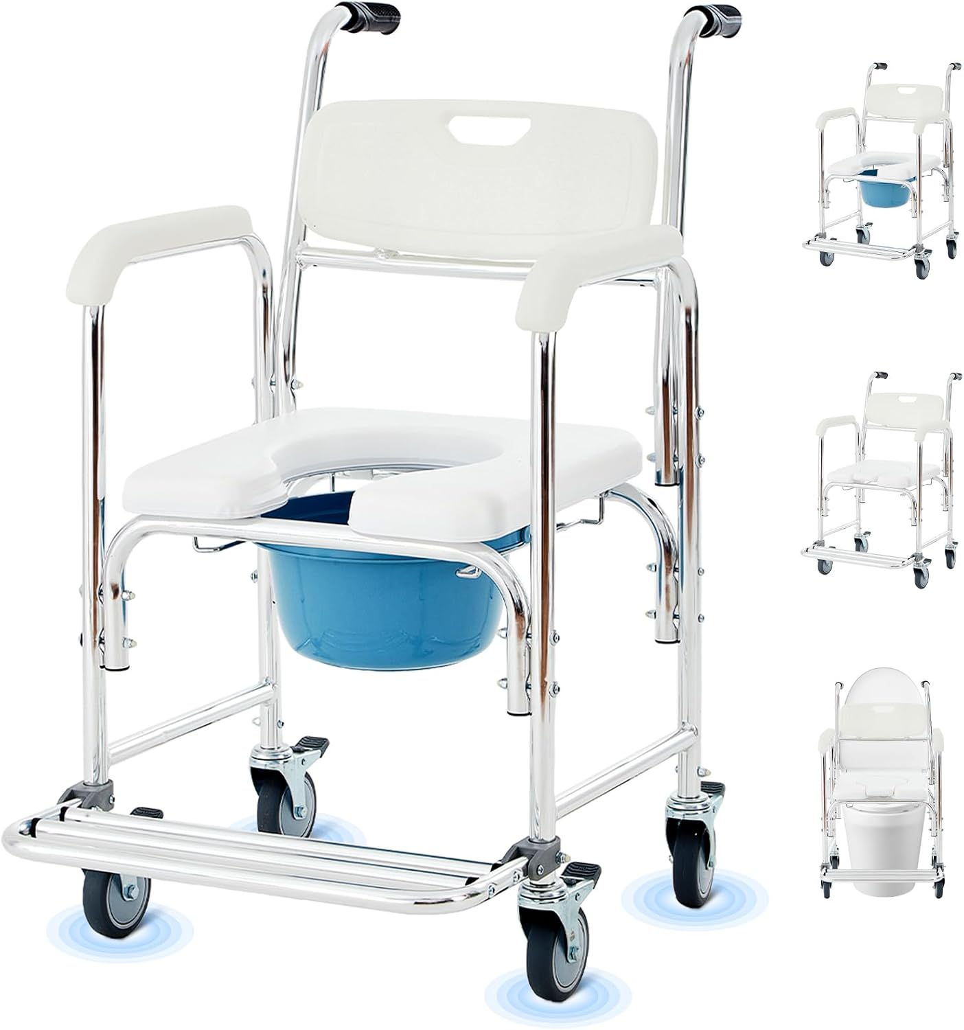 Erfei 3-in-1 Commode Chair for Seniors, Waterproof Shower Chair with ...