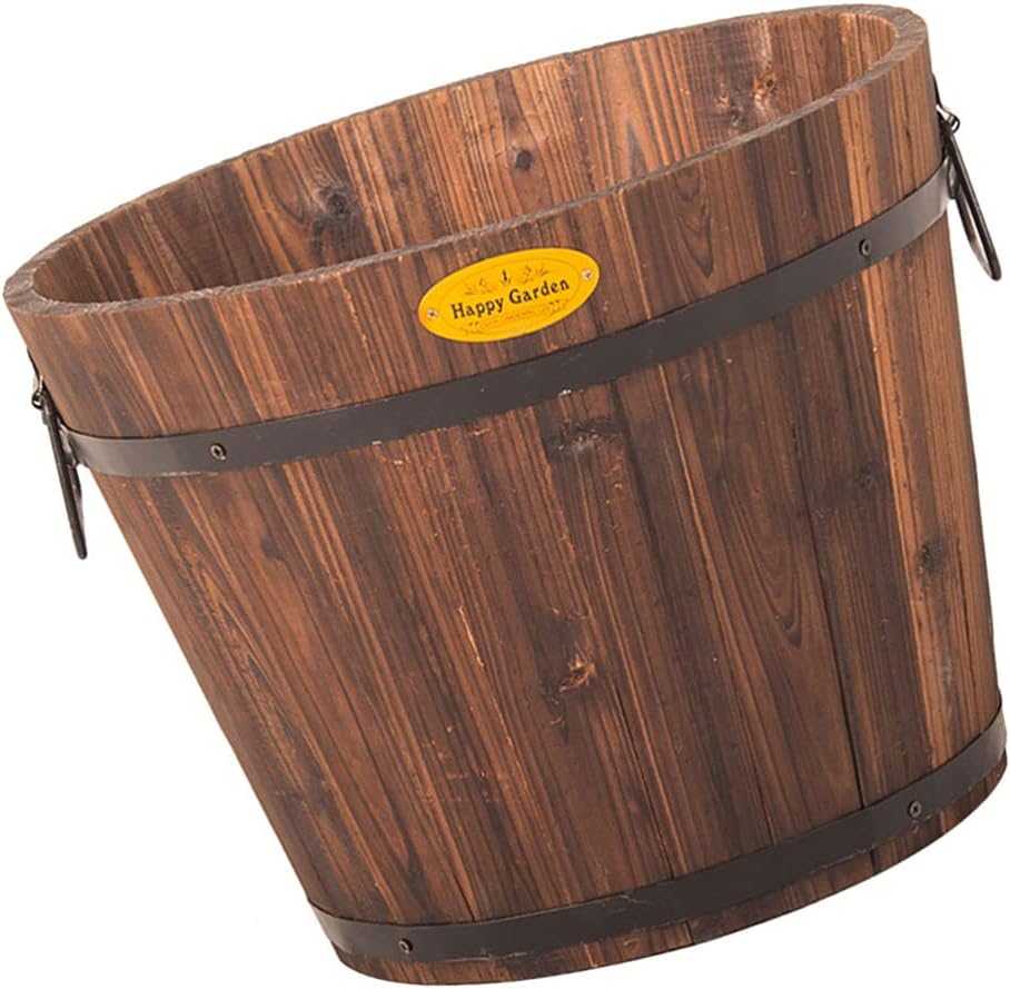 Amazon.com : Hemoton Medium Garden Wooden Effect Barrel Planter ...