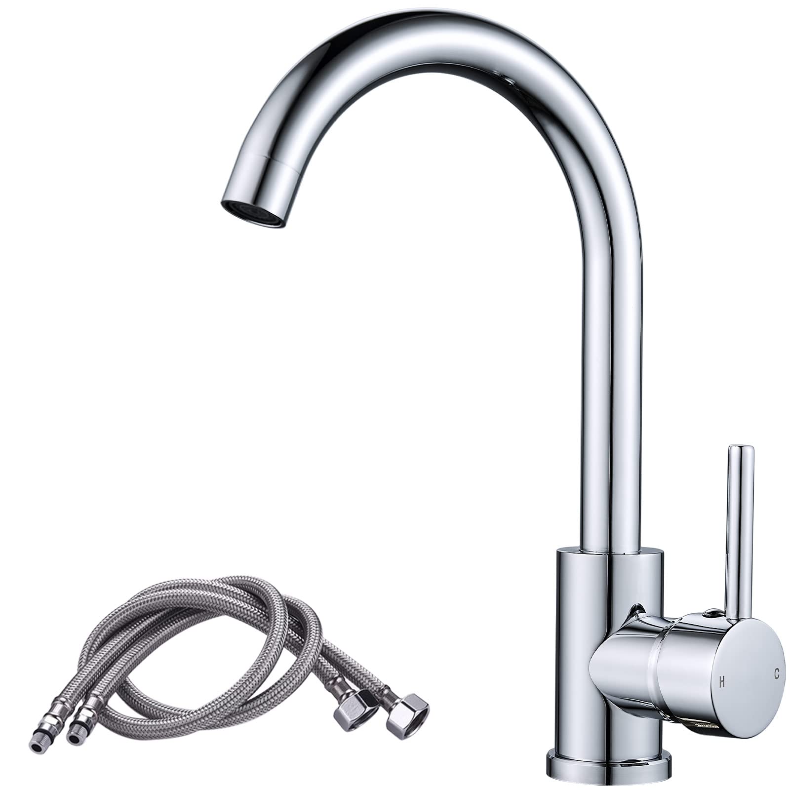 NewEast Kitchen Mixer Taps, Stainless Steel Single Lever Kitchen ...