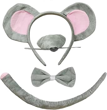 Amazon.com: Broeify Large Soft Gray Mouse Ears Headband and Tail Set ...
