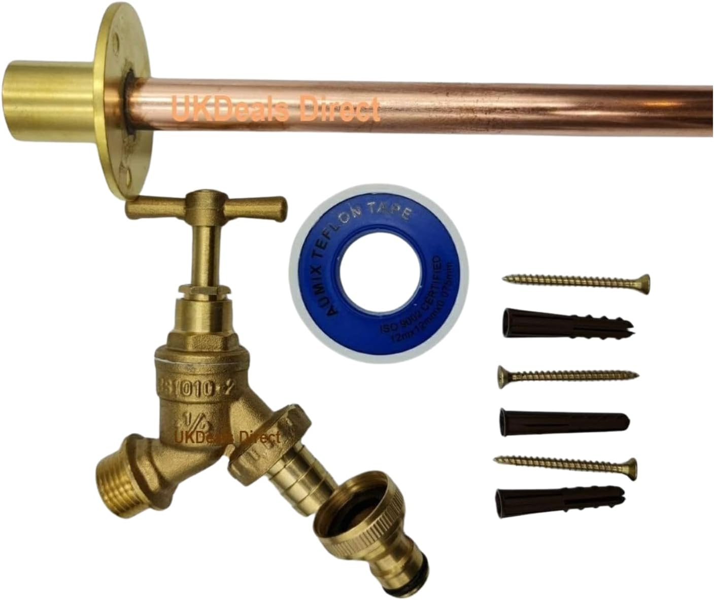 Outside Garden Tap Kit | Brass Outdoor Hose Connector (3 Screws & 3 ...