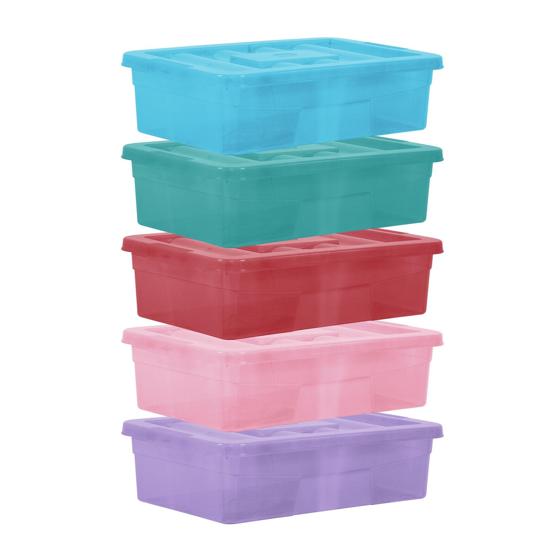 simpa 5PC Assorted Colour 32L Underbed Storage Box Set: Red, Blue, Pink ...