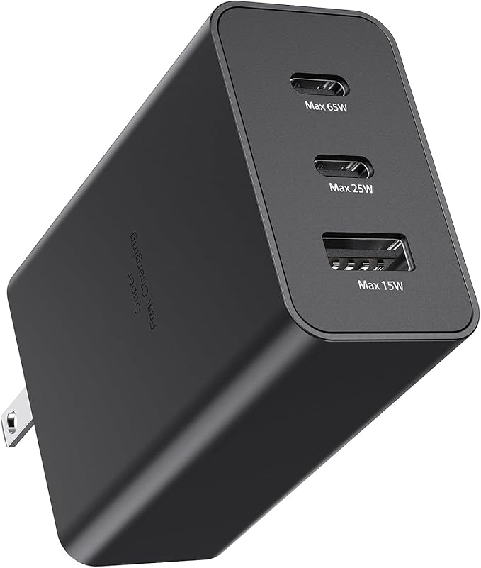 Amazon.com: 65W 3-Port Super Fast Charging Wall Charger, GaN Adapter ...