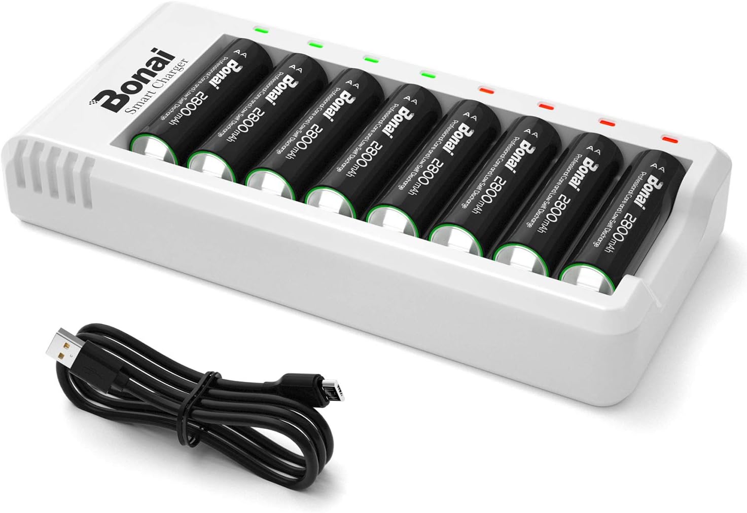BONAI 8-Pack AA Rechargeable Batteries With Charger Set, Including ...