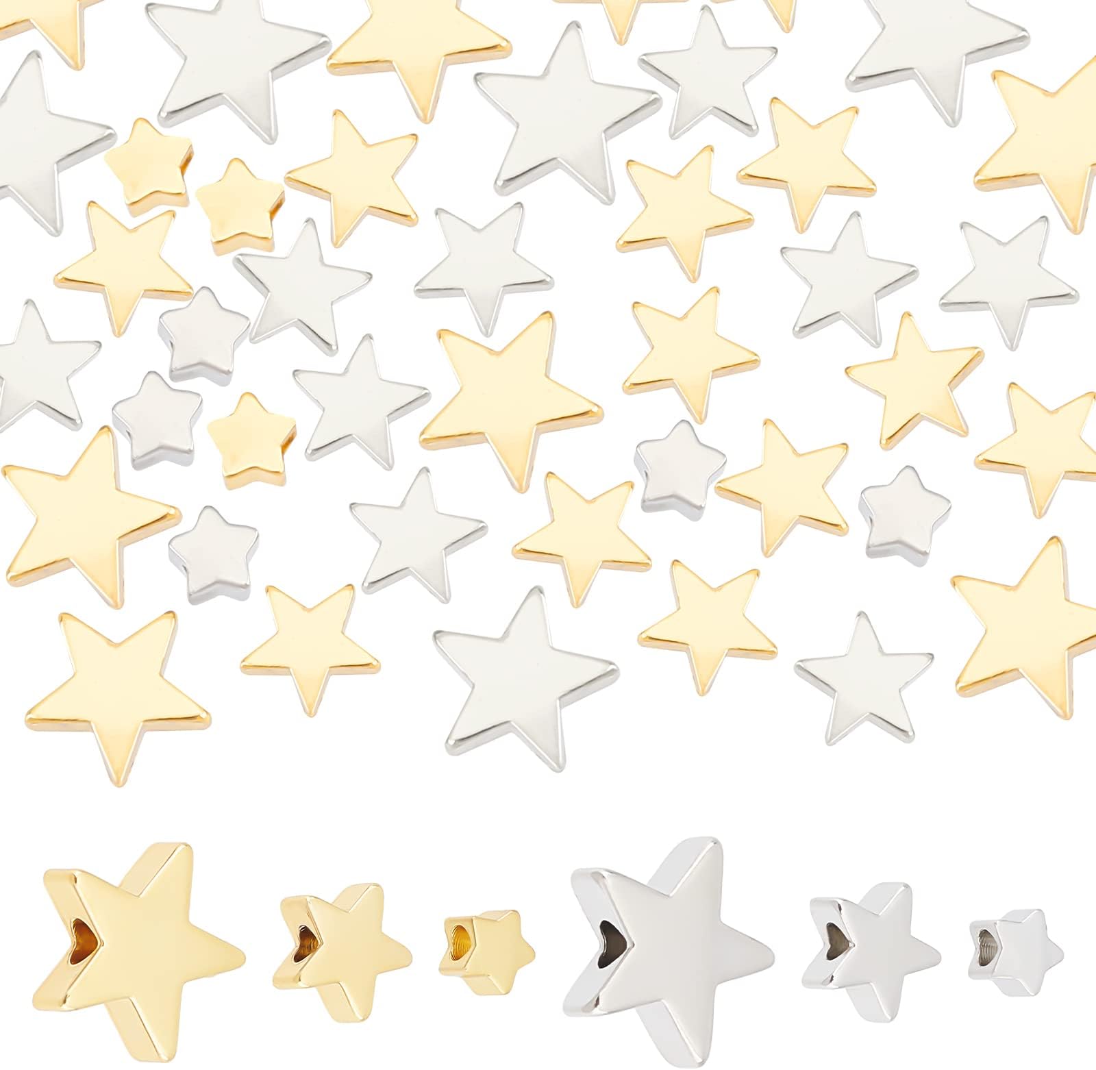 Amazon.com: JCBIZ 24pcs 8mm Gold 5-Star Shape Spacer Beads Jewelry ...