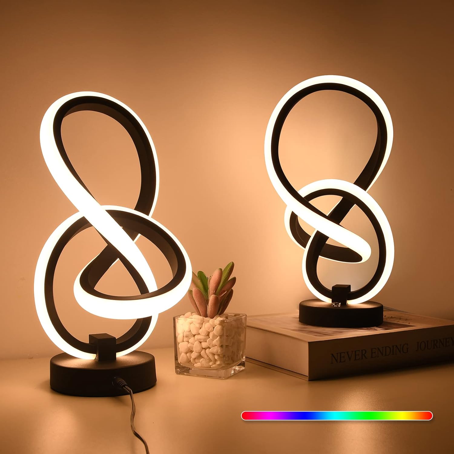 AVANLO Set of 2 LED Bedside Lamps, Touch Dimmable, RGB & Warm White LED ...