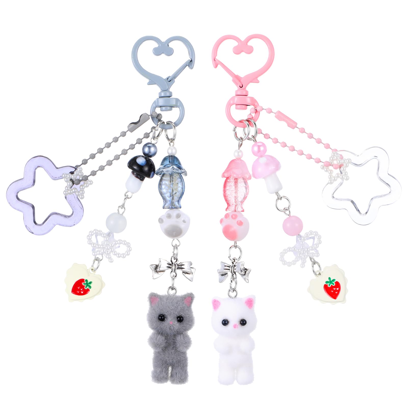 Ouligay 2 Pcs Fuzzy Cat Keychain,Cute Key Chain Charms,Y2k Keychain ...