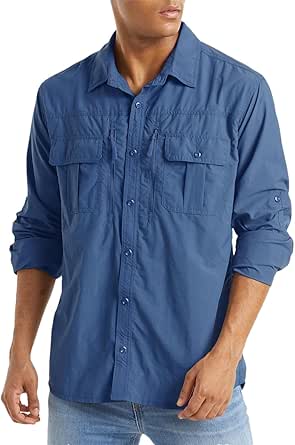 Amazon.com: Men's with 2 Chest Zipper Pockets Shirt Quick Drying Long ...