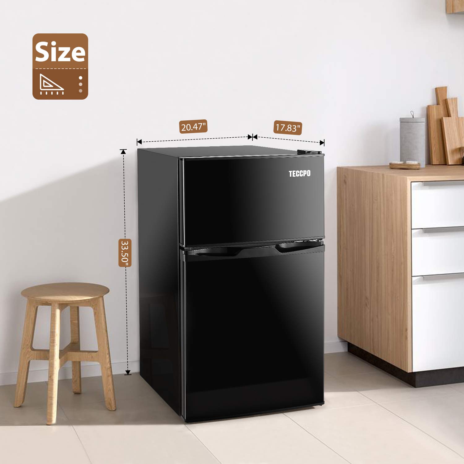 TECCPO Mini Fridge with Freezer, 3.0 Cu.Ft. 2 Reversible Door Mini ...