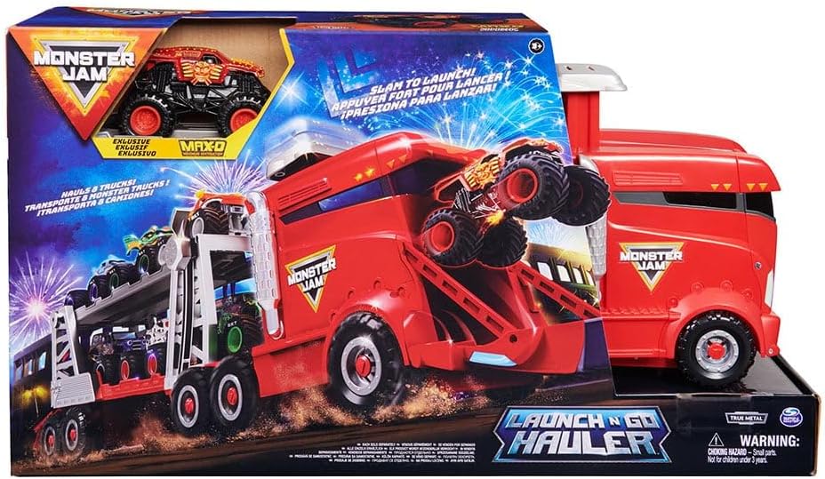 Monster Jam, Official 2-in-1 Launch N’ Go Hauler Playset and Storage ...