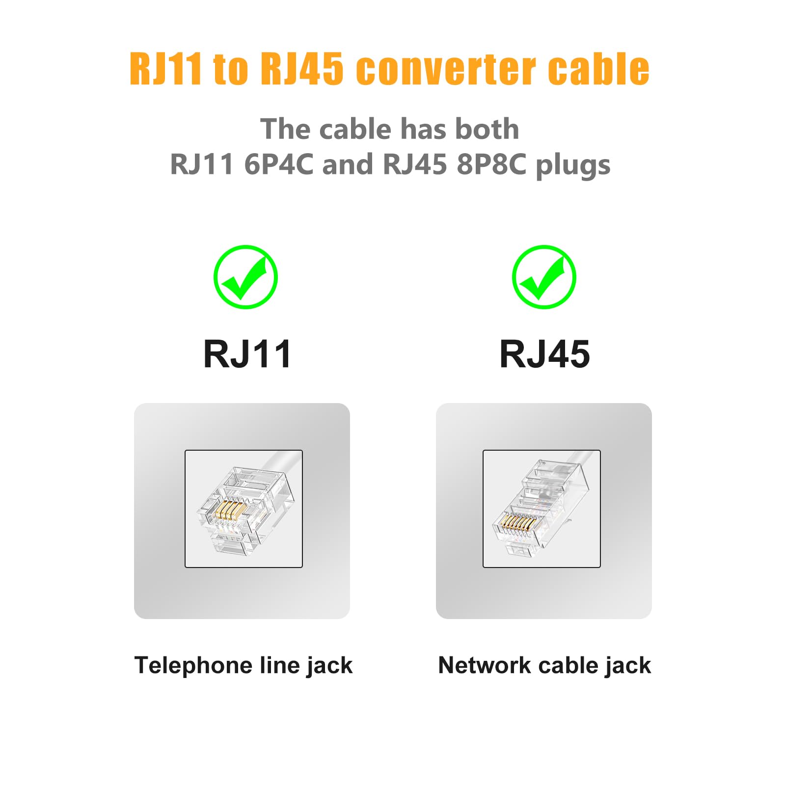 Snapklik.com : Uvital Phone Jack To Ethernet Adapter, RJ11 To RJ45 ...